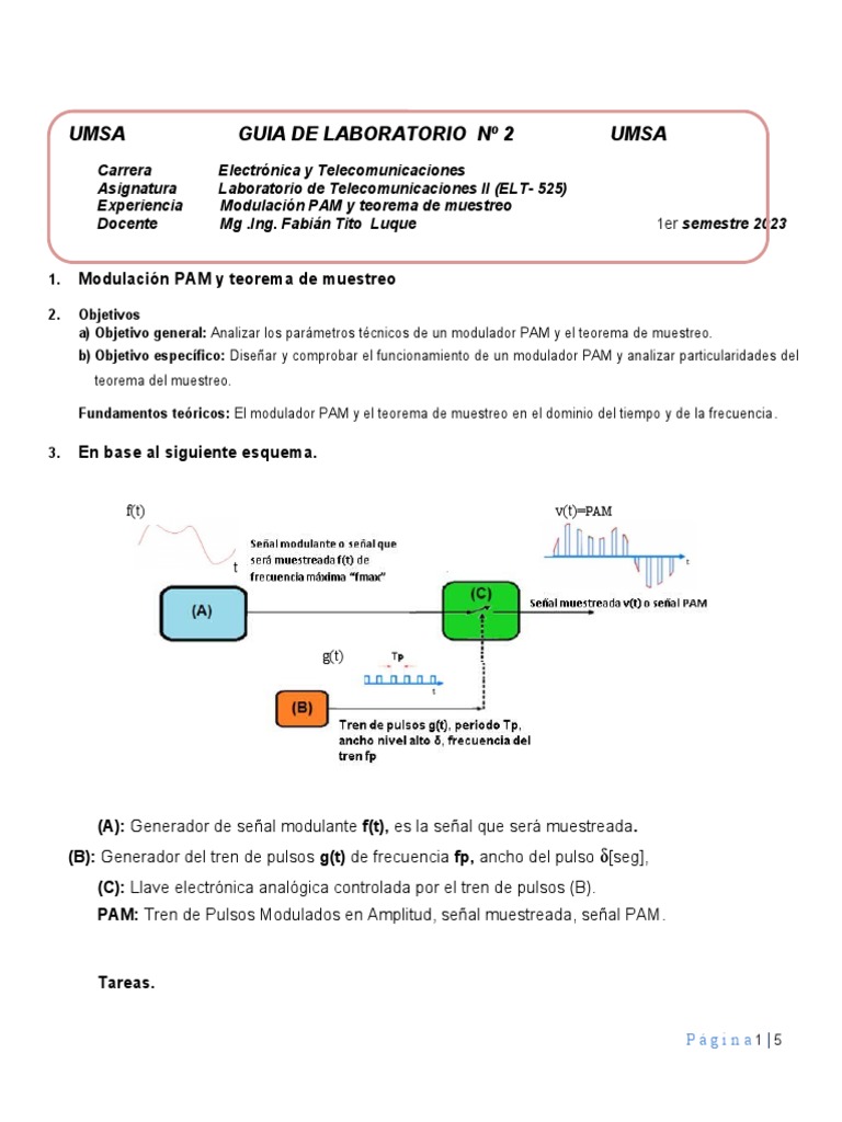ELT 525 Guia LAB 2 PAM y Muestreo Febrero 2023 F | PDF | Muestreo (procesamiento de señal ...