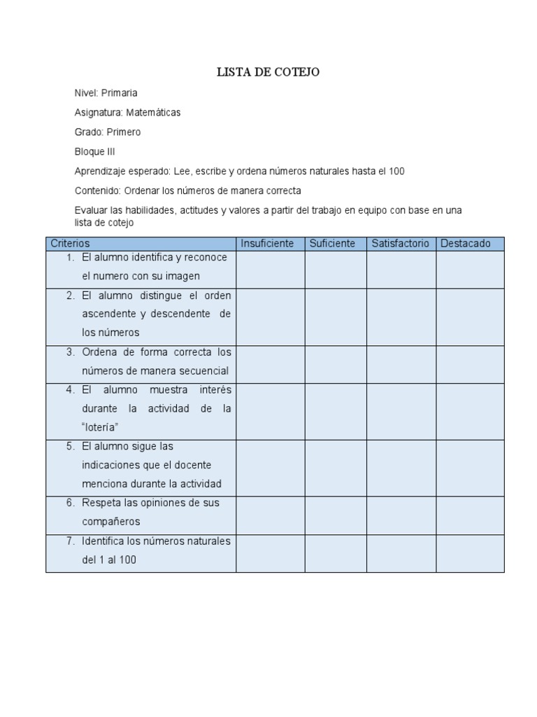 Lista de Cotejo | PDF