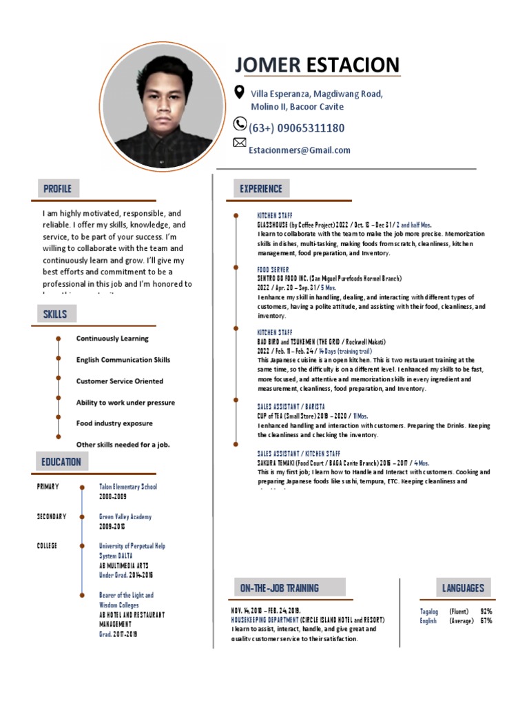 2023 JOMER Resume Applying For The Job LETTER FORM | PDF | Food And Drink Preparation | Foods
