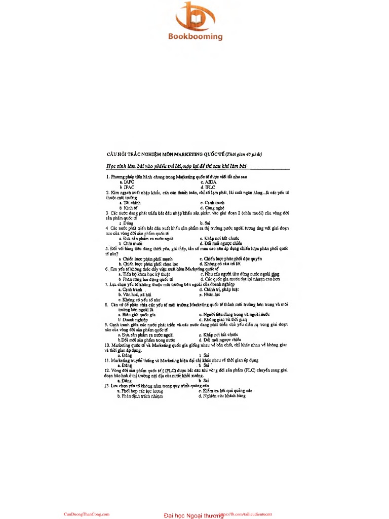 !marketing Quoc Te - Pham Van Chien - Cau Hoi Trac Nghiem Marketing Quoc Te | PDF