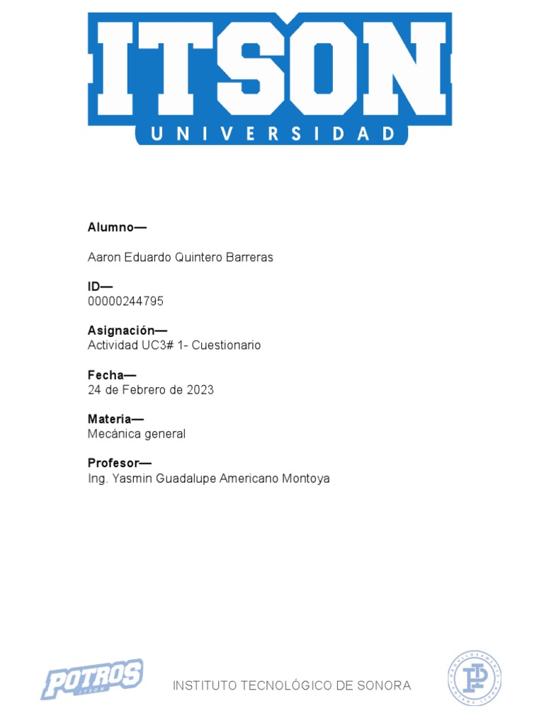 Copia de Portada - Tareas - ITSON | PDF