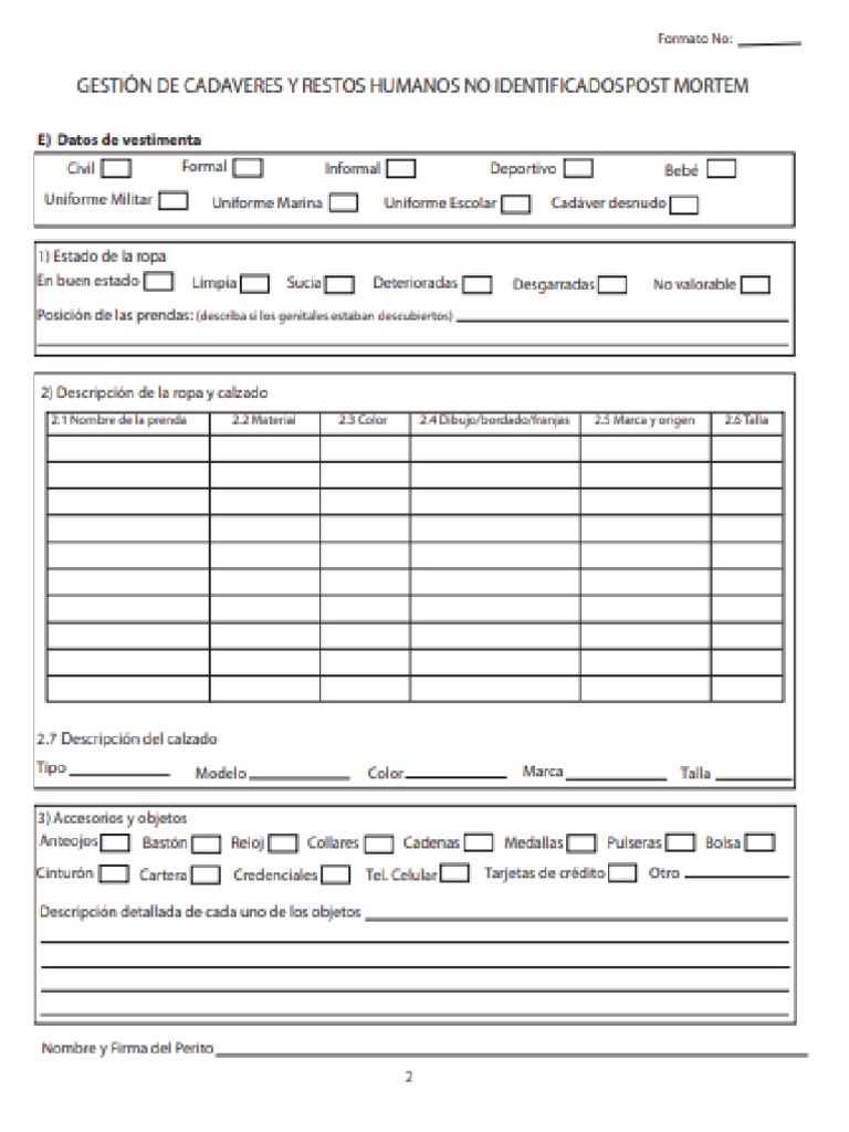 Formulario de La Gestion de Cadaveres No Identificados Postmortem | PDF