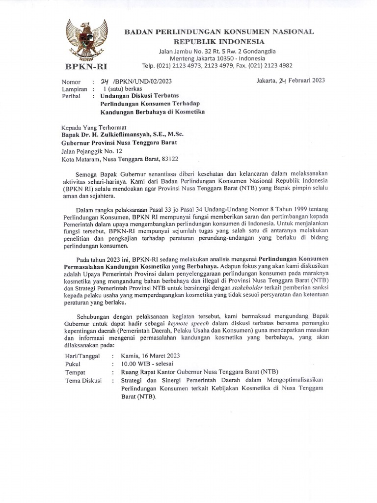 Surat Undangan Diskusi Terbatas Pemprov NTB | PDF