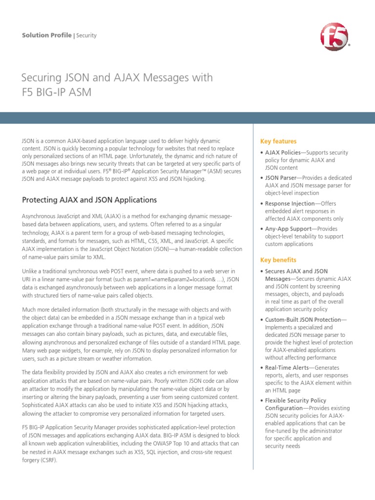 Securing JSON and AJAX Messages With F5 BIG-IP ASM Solution Profile ... Securing JSON and AJAX Messages With F5 BIG-IP ASM Solution Profile ...