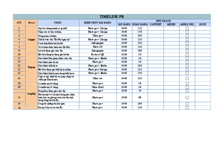 Kế hoạch content Fanpage - Timeline bài đăng | PDF