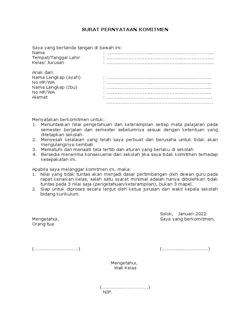 SURAT-PERNYATAAN-KOMITMEN-siswa | PDF