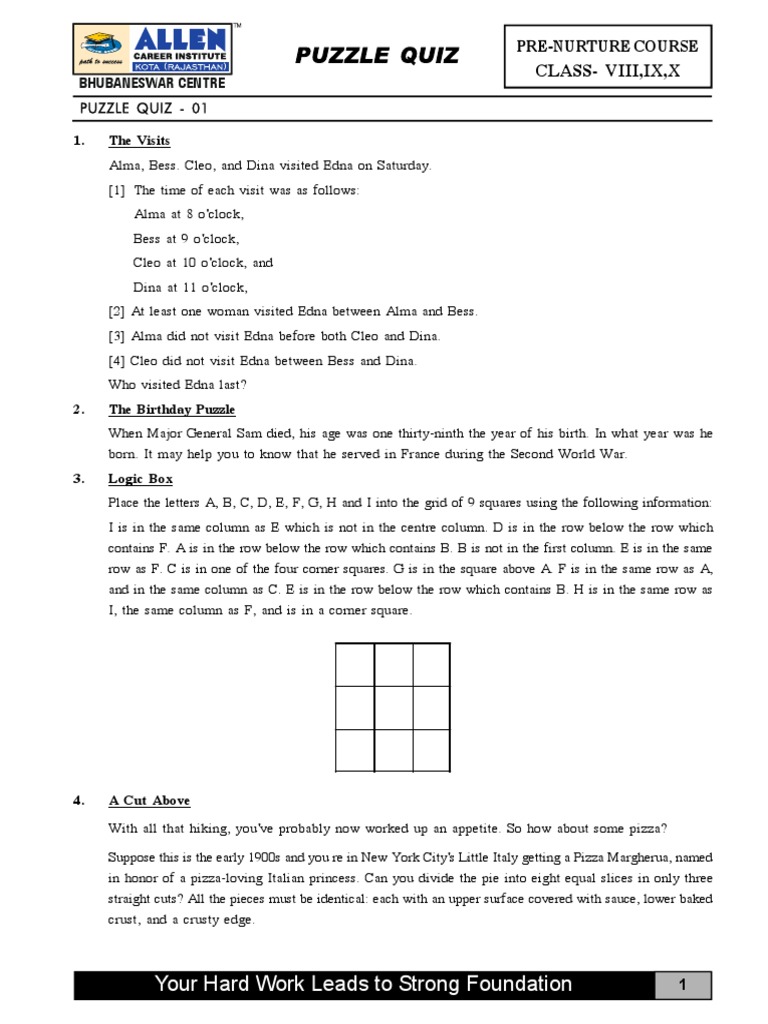 Puzzle Quiz | PDF