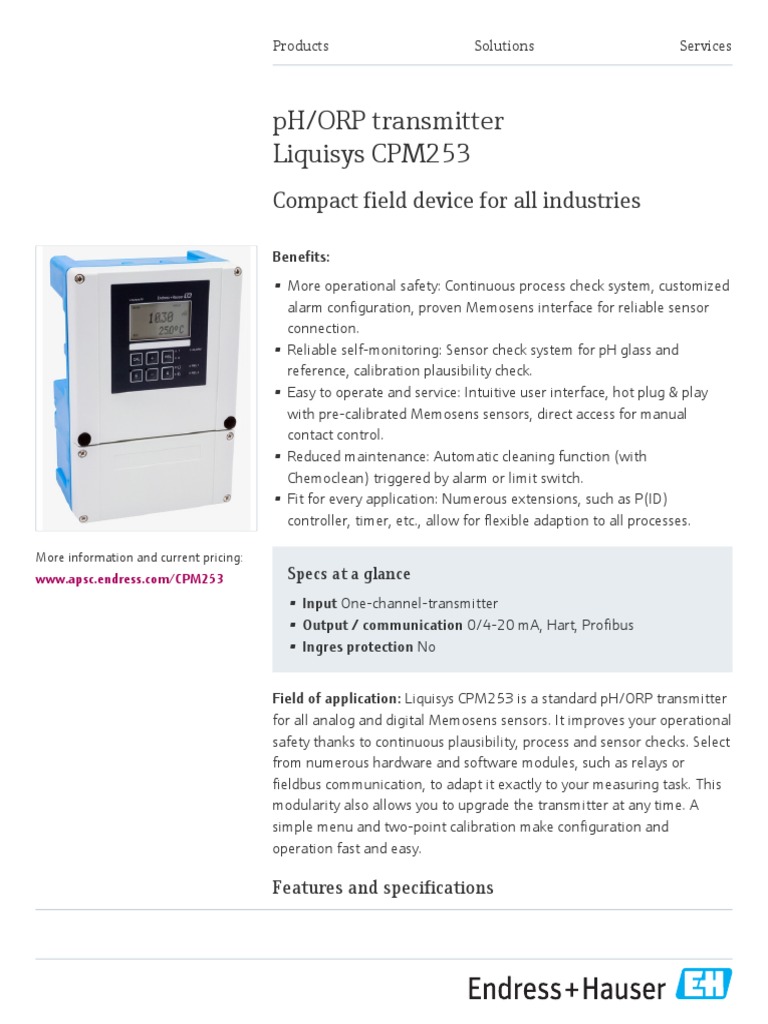 pH/ORP Transmitter Liquisys CPM253: Compact Field Device For All ...