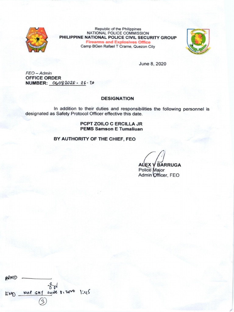 Designation As Safety Protocol Officer | PDF