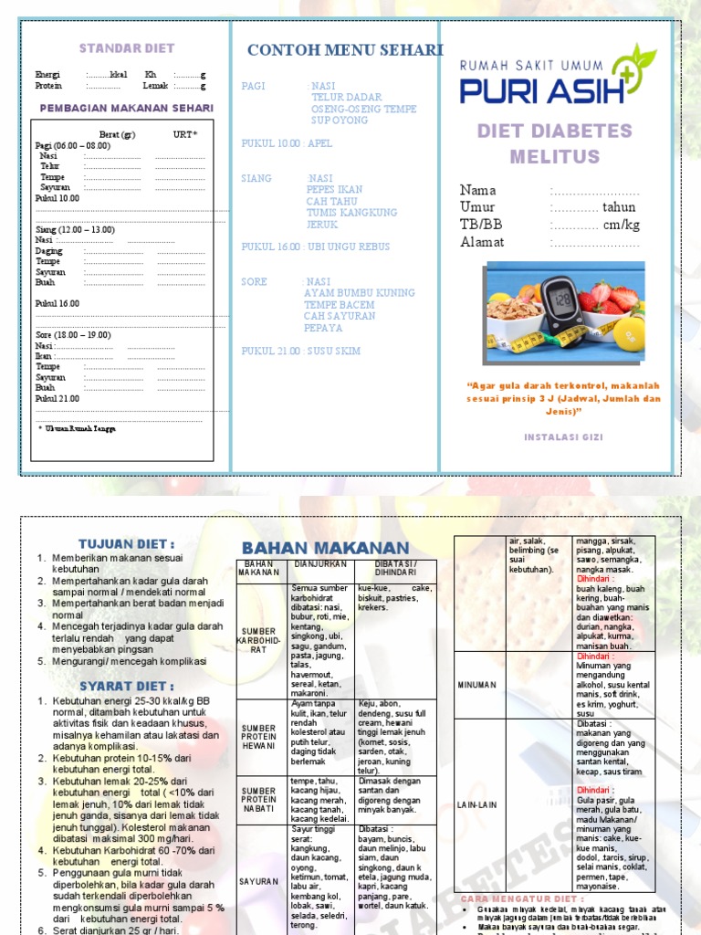 Contoh Menu Sehari: Diet Diabetes Melitus | PDF