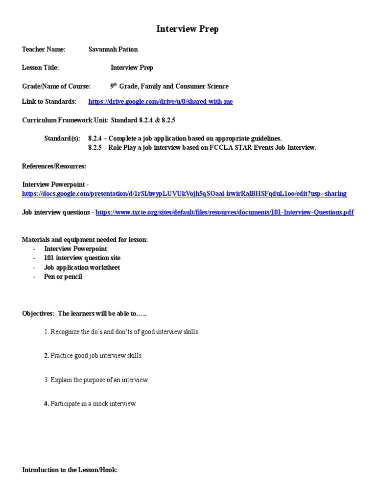 Lesson Plans | PDF | Job Interview | Learning