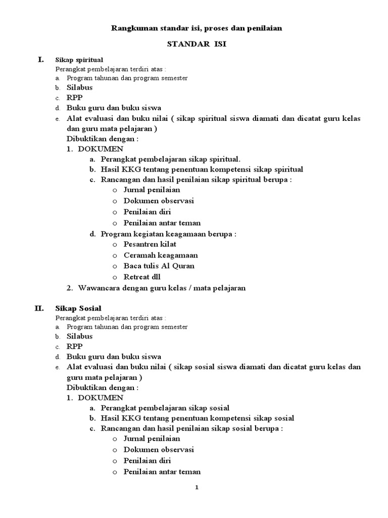 Rangkuman Standar Isi - Docx Pagi | PDF