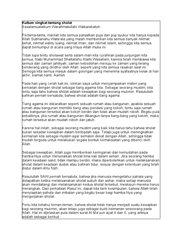 Kultum Singkat Tentang Sholat | PDF