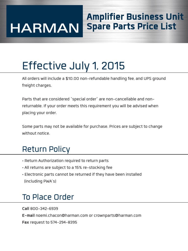 Spare Parts FY2015 Price Sheet Retail FINAL Original | PDF | Inductor ...
