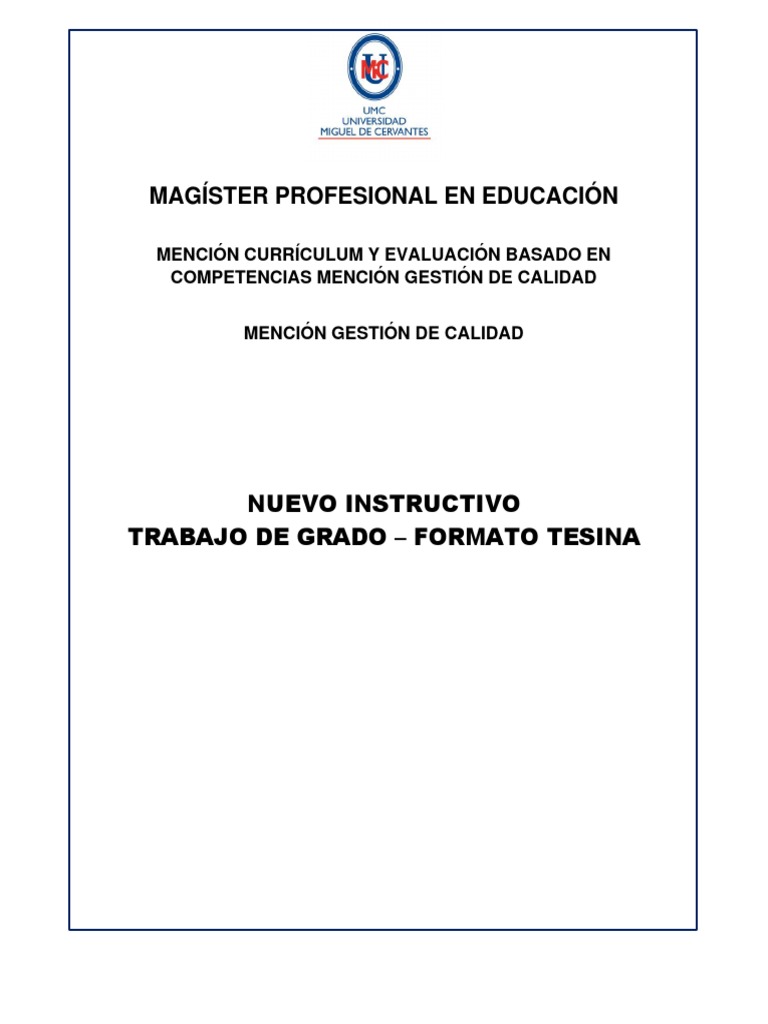 Nuevo Instructivo Trabajo de Grado-Formato Tesina | PDF | Plan de ...