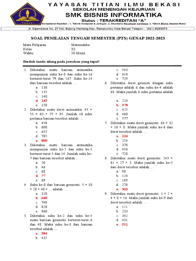 Soal MTK PTS Genap | PDF