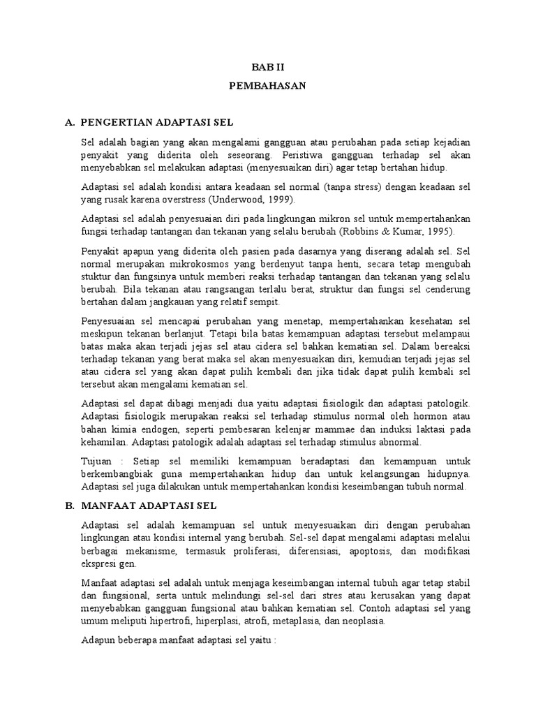 Bab Ii Adaptasi Sel | PDF | Pengembangan Diri | Sains & Matematika