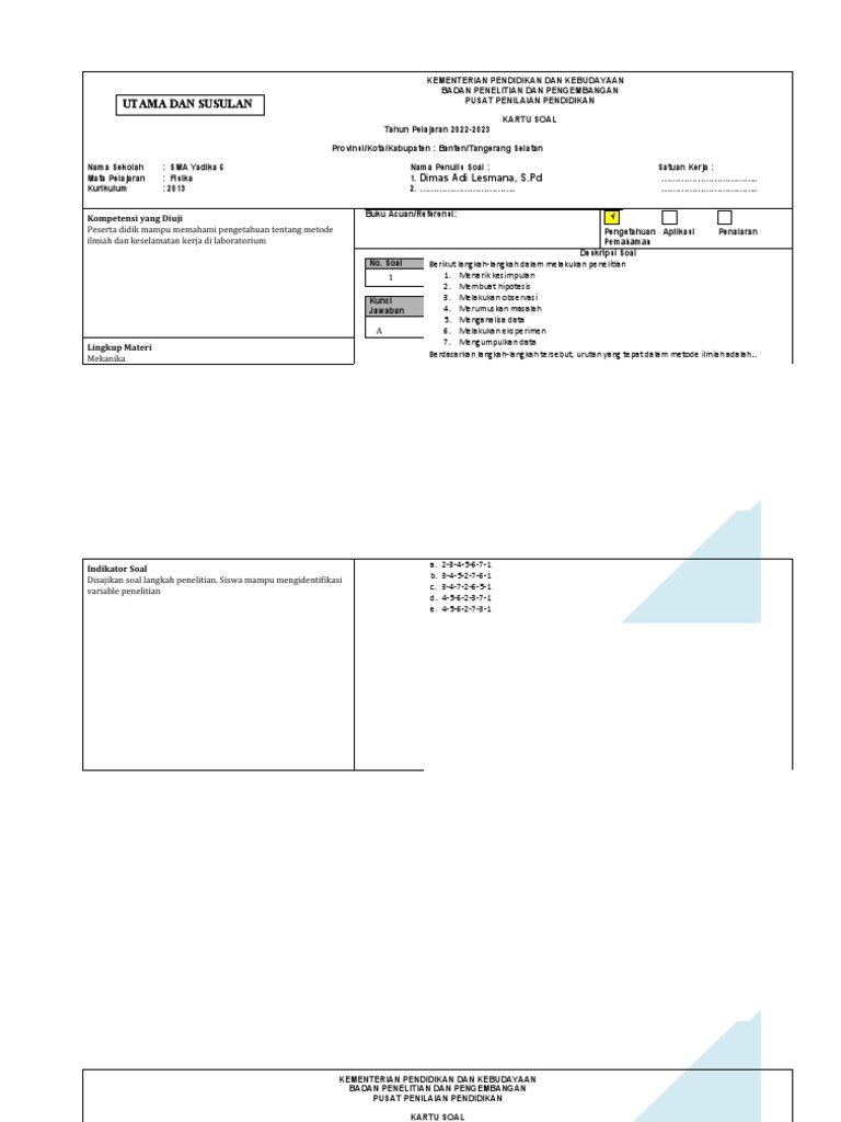 Utama Dan Susulan: Dimas Adi Lesmana, S.PD | PDF