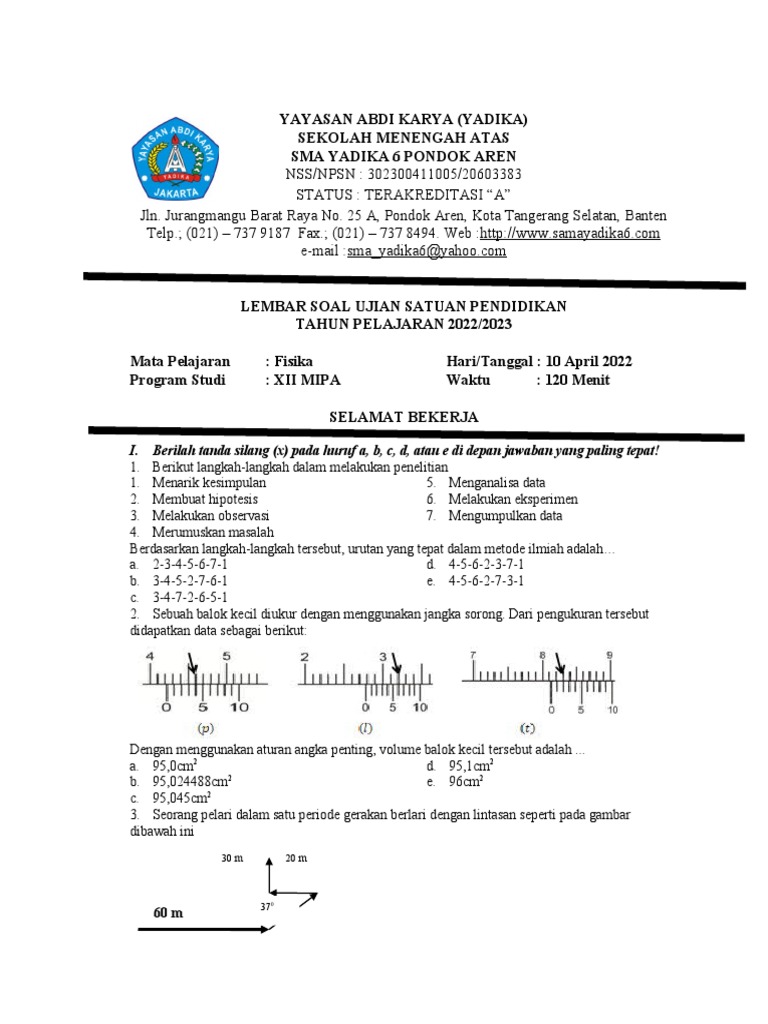 Yayasan Abdi Karya (Yadika) Sekolah Menengah Atas Sma Yadika 6 Pondok ...