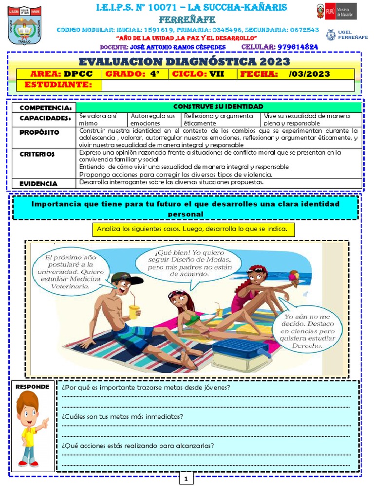 Eval. Diag. 4° DPCC 2023 1 | PDF | Autoestima | Sexualidad