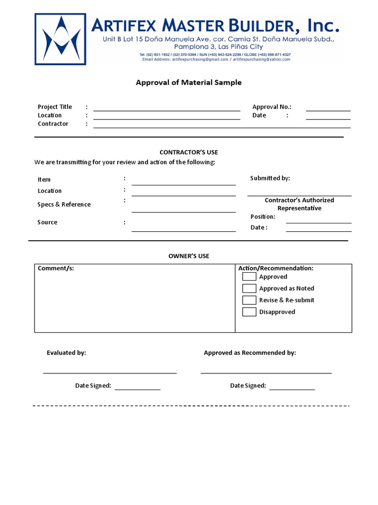 Approval of Material - Template | PDF