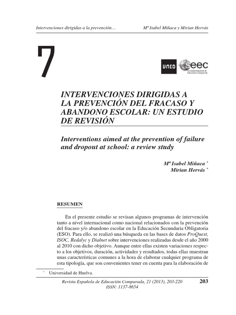Intervenciones Dirigidas A La Prevención Del Fracaso Y Abandono Escolar: Un Estudio de Revisión ...