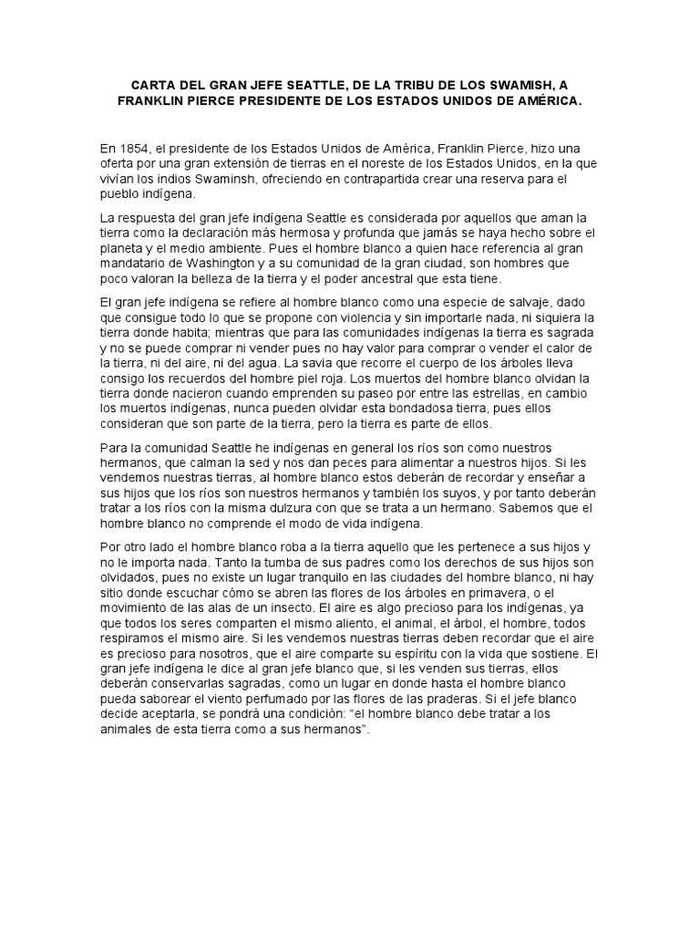 Carta Del Gran Jefe Seattle | PDF