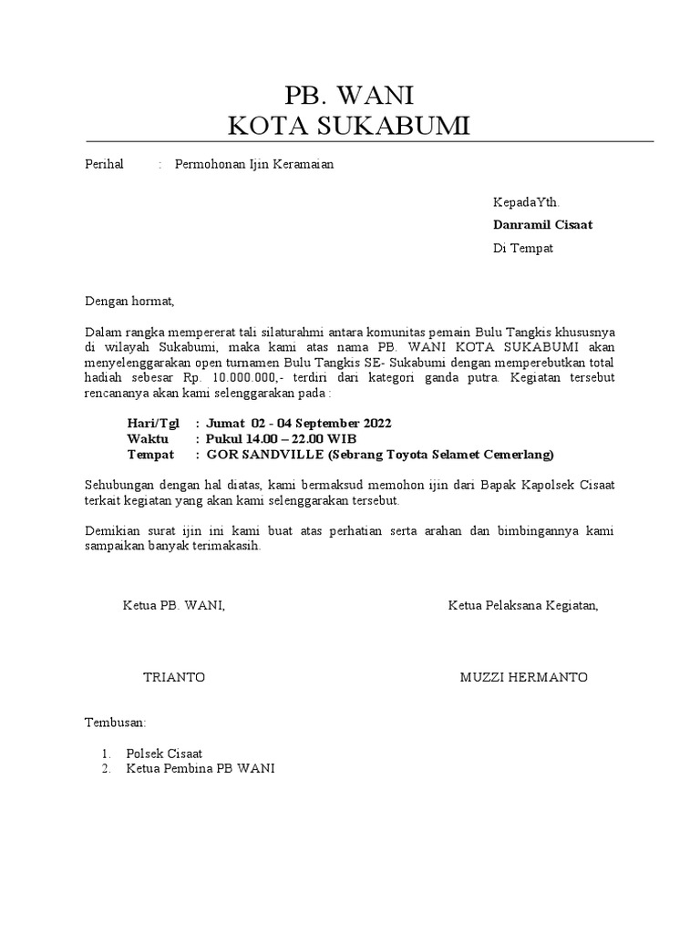 Contoh Pemberitahuan Acara Ke Kepolisian | PDF