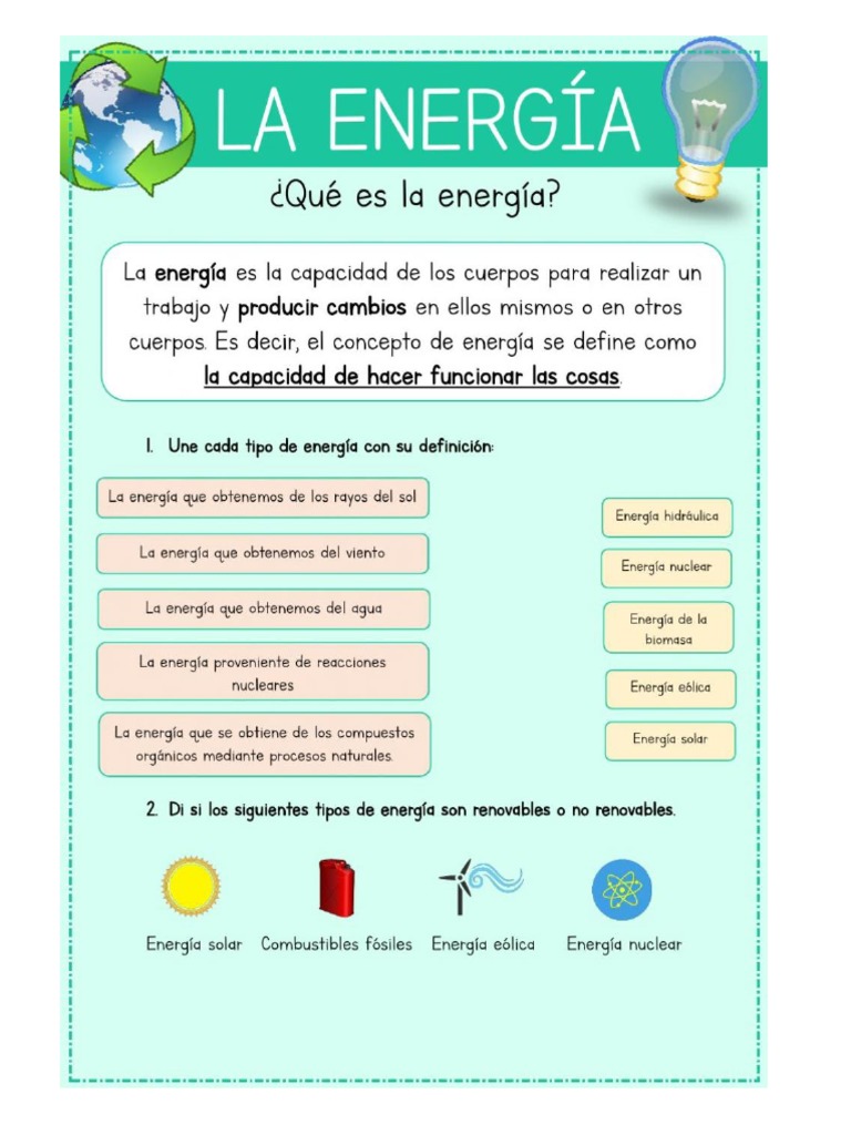 Hoja de Trabajo de Los Tipos de Enrgía | PDF