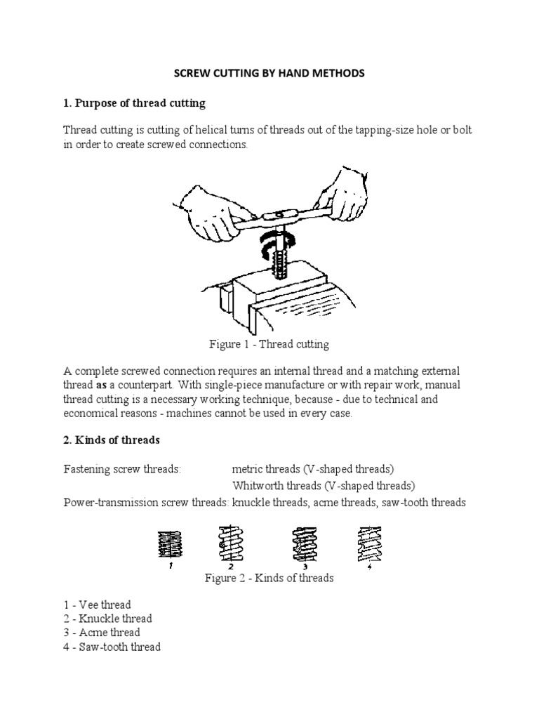 Screw Cutting by Hand Methods: 1. Purpose of Thread Cutting | PDF | Screw | Secondary Sector Of ...