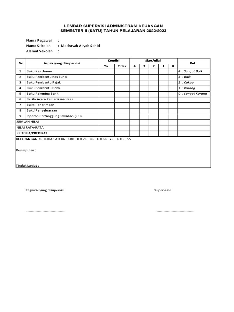 Lembar Supervisi Administrasi Keuangan | PDF