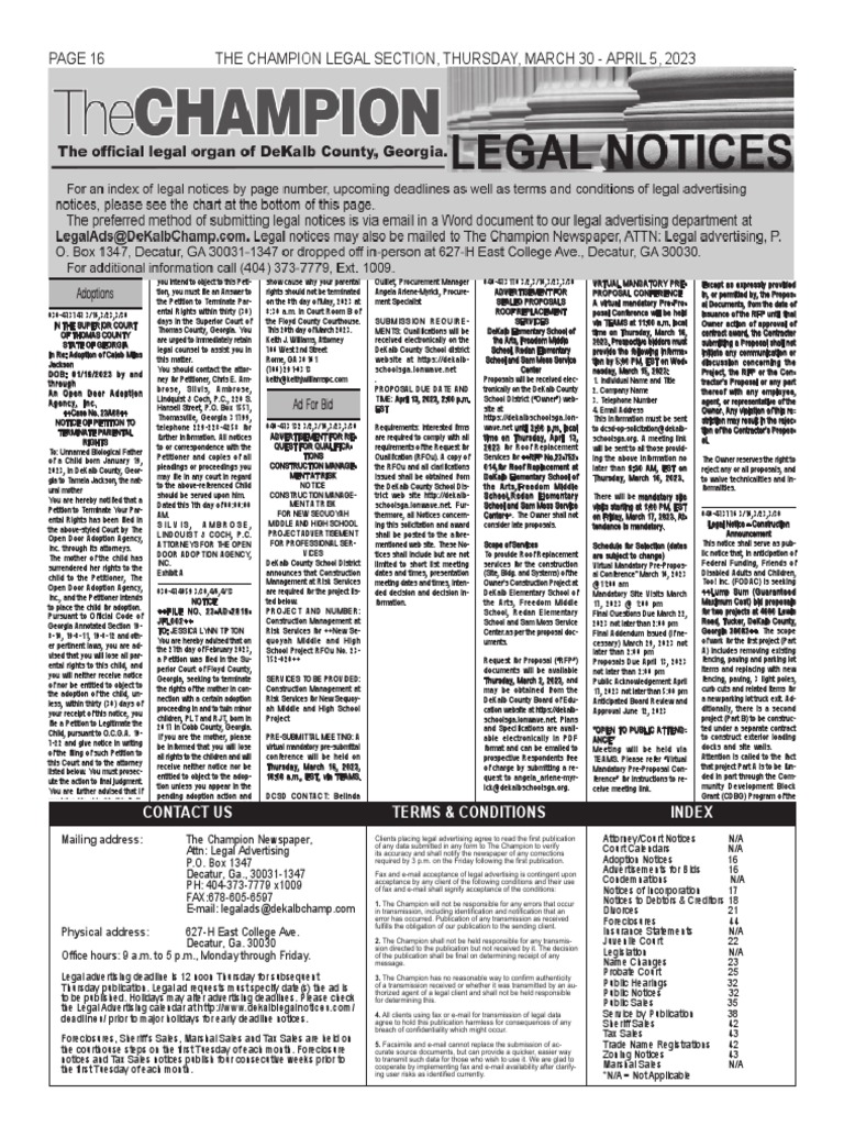 The Champion Legal Ads: 03-30-23 | PDF | Request For Proposal