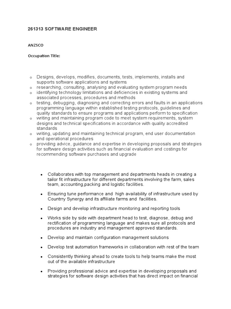 ANZSCO Software Engineer | PDF | Software | Specification (Technical Standard)