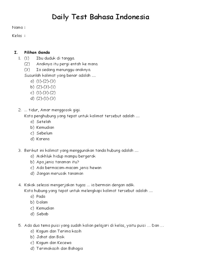 Daily Test Bahasa Indonesia | PDF