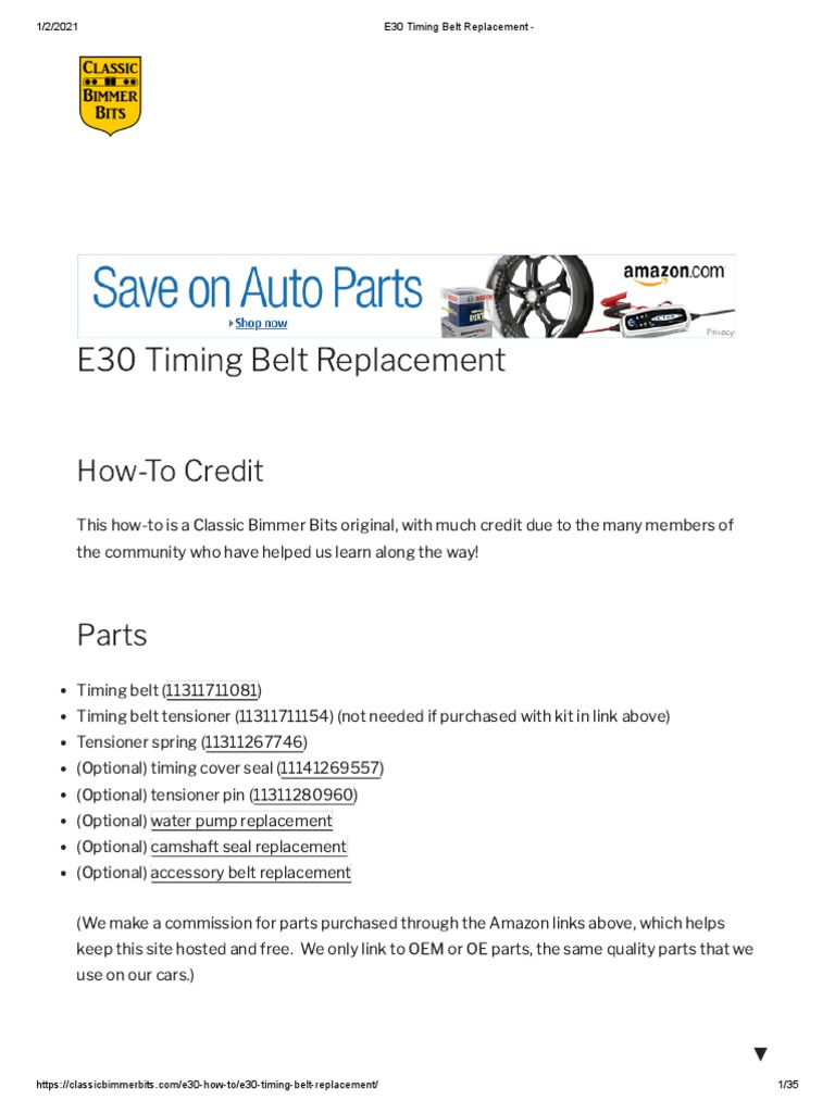 E30 E34 M20B25 Timing Belt Replacement | PDF | Belt (Mechanical) | Screw
