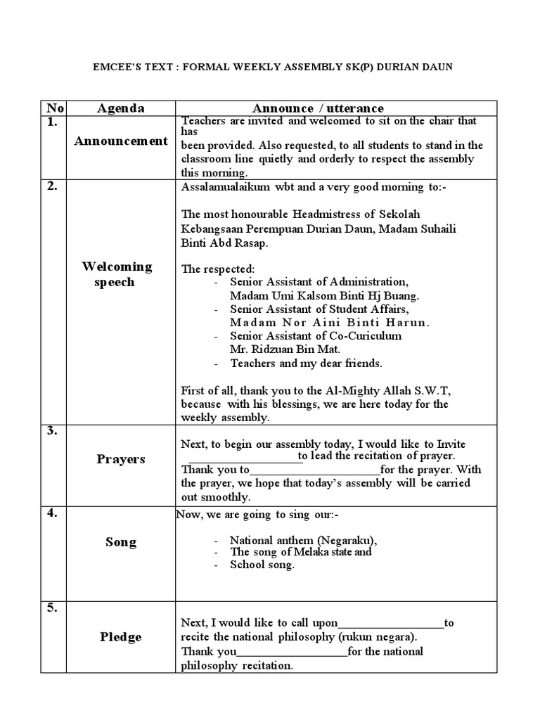 Weekly School Assembly Announcement | PDF
