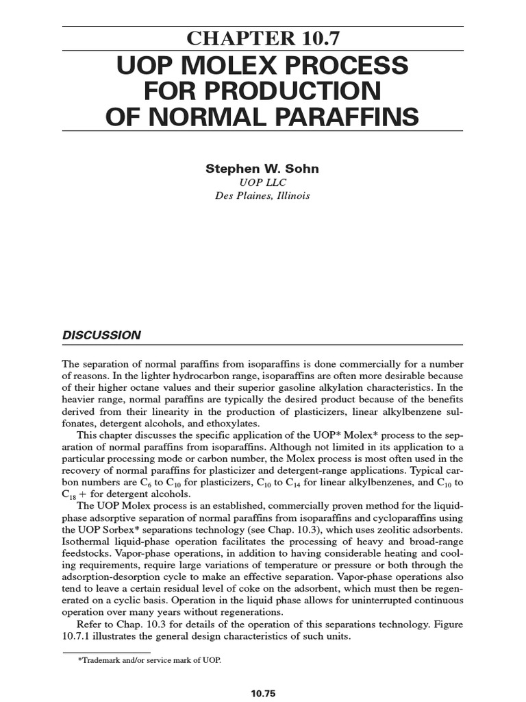 Uop Molex Process For Production of Normal Paraffins: Stephen W. Sohn ...