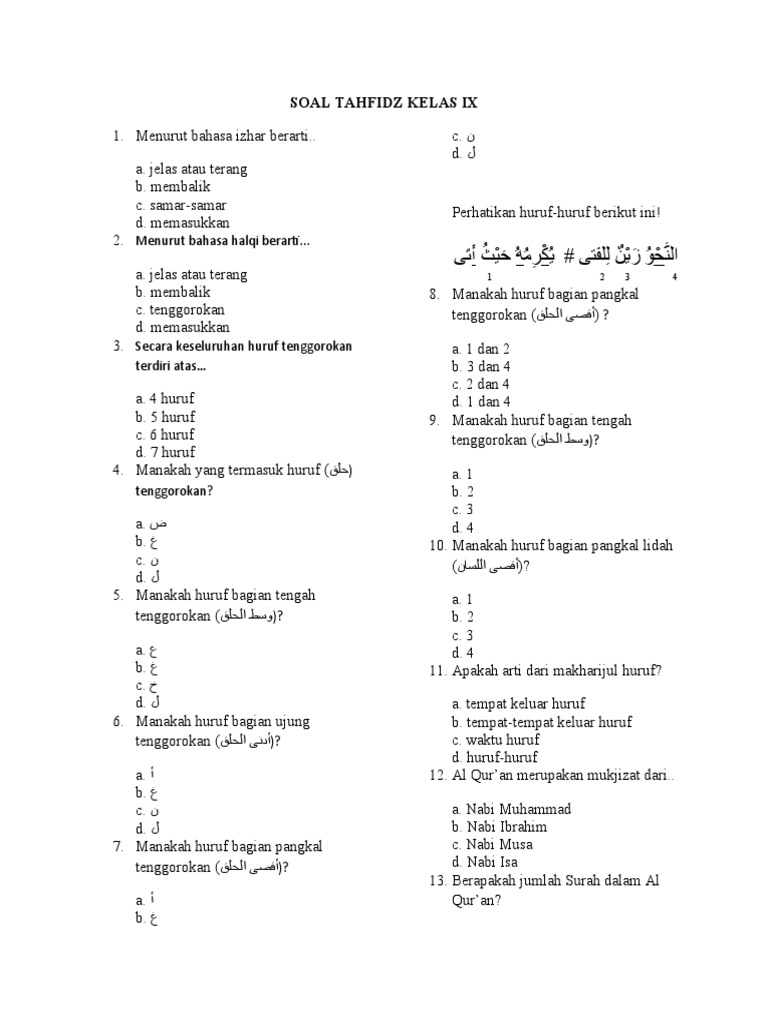 Soal Tahfiz Kelas 9 | PDF