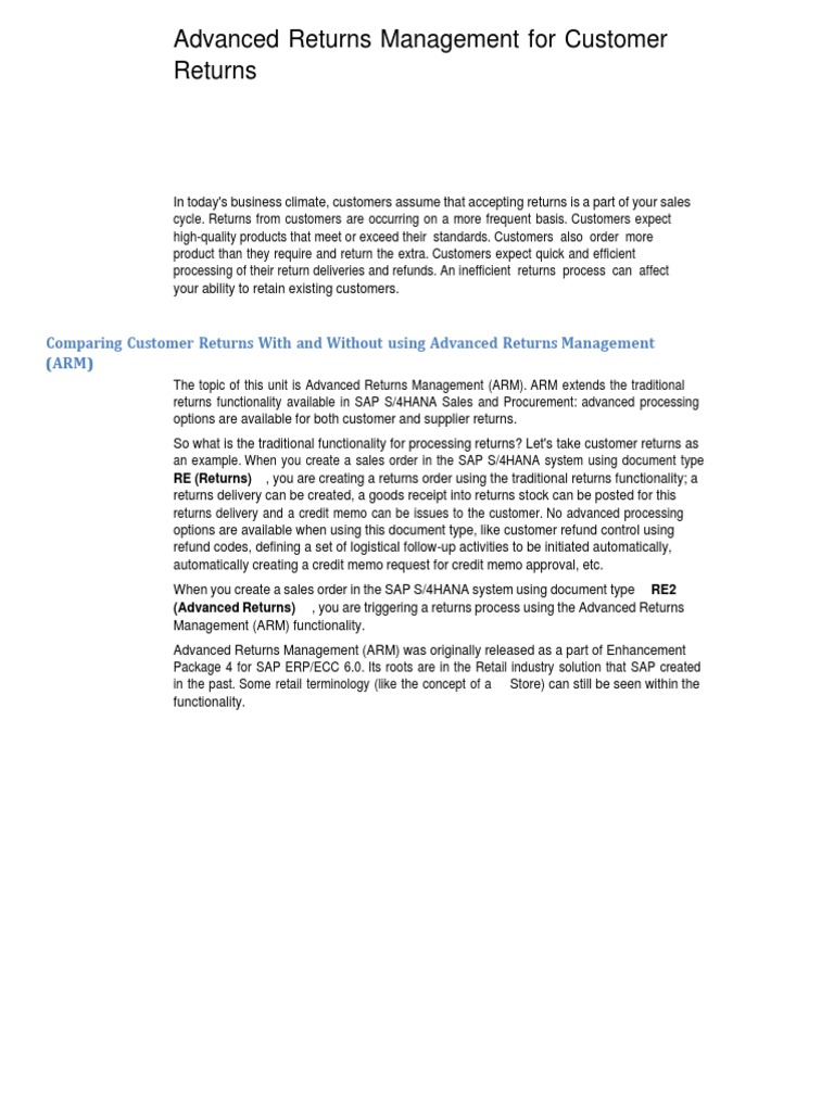 Advanced Returns Management For Customer Returns PDF | PDF | Logistics ...
