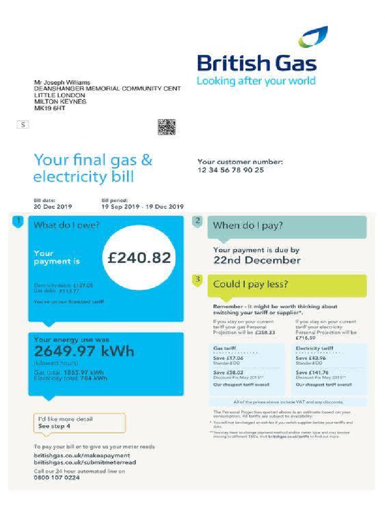 British Gas Electricity & Gas Utility Bill PSD Template | PDF