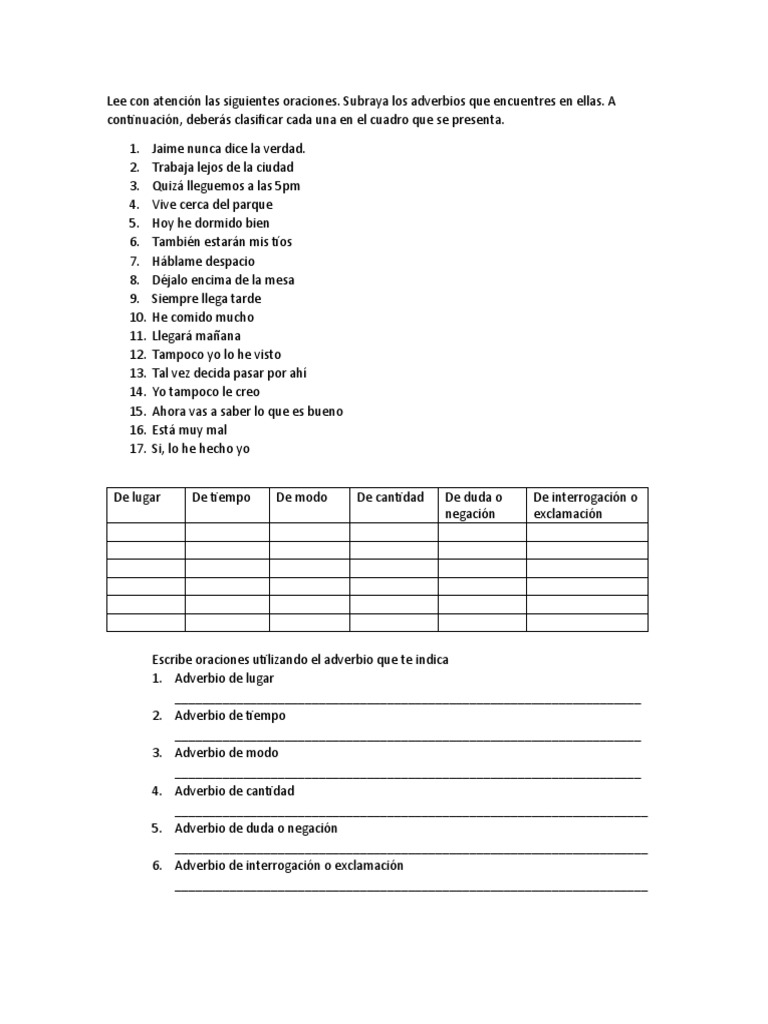 Adverbios Ejercicios | PDF
