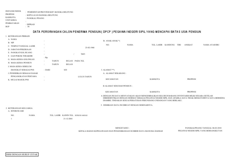Data Penerima Pensiun PNS DPCP | PDF