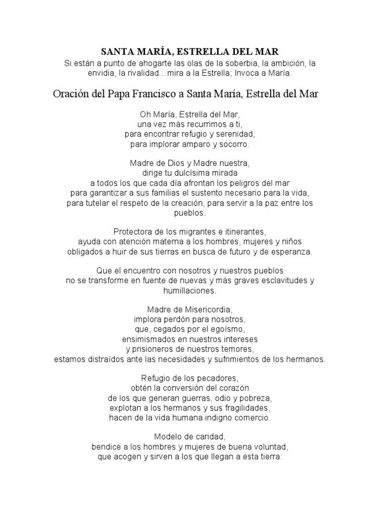 Oración Del Papa Francisco A Santa María, Estrella Del Mar | PDF