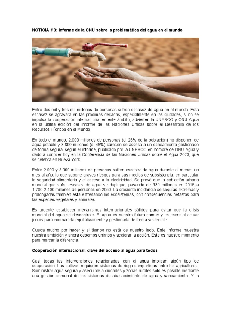 NOTICIA # 8 Informe de La ONU Sobre La Problemática Del Agua en El ...
