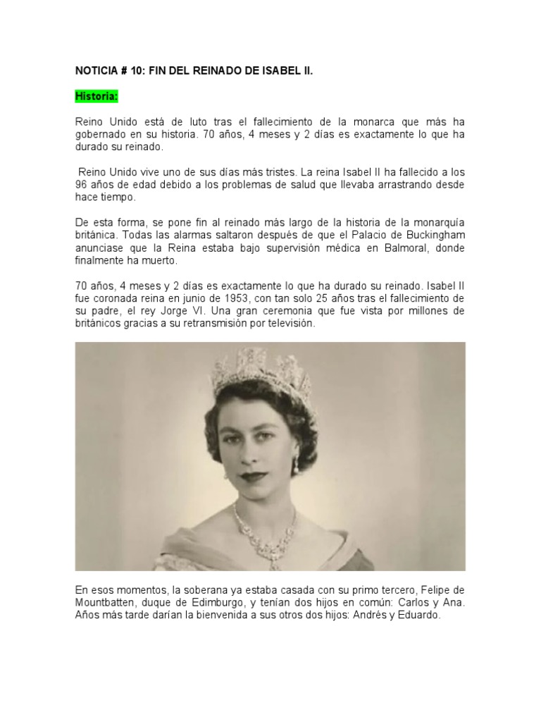 Noticia 10 Ultimo Reinado de La Reina Isabel II | PDF | Elizabeth Ii