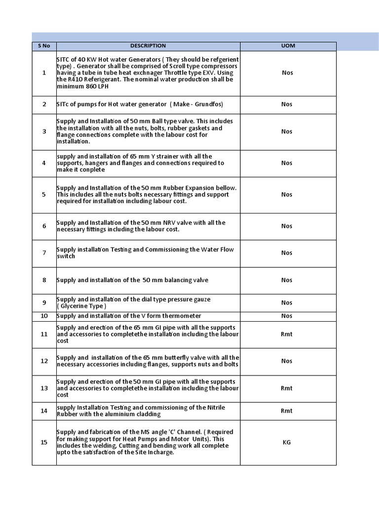Heat Pump BOQ....... Final and No Regret | PDF | Pipe (Fluid Conveyance) | Valve
