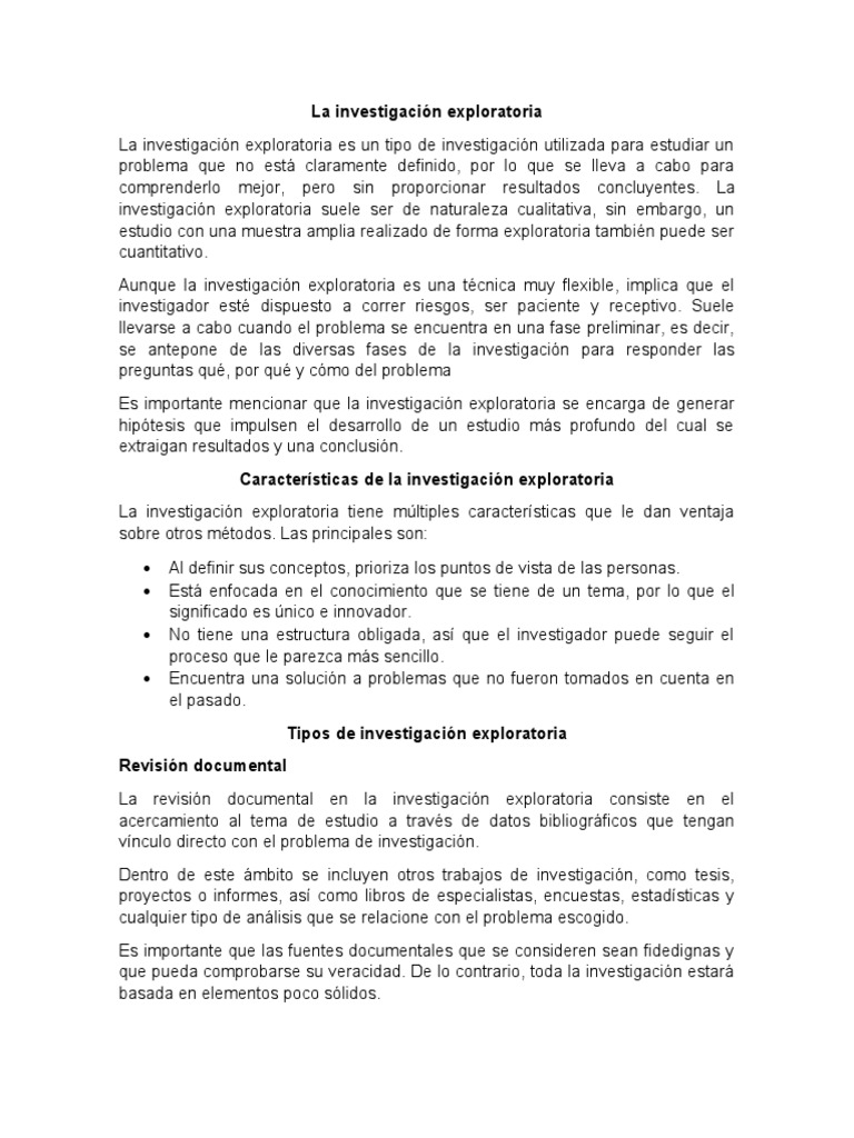 La Investigación Exploratoria | PDF | Hipótesis | Investigación ...