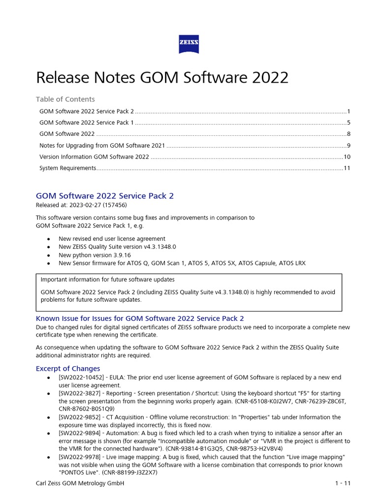 Release Notes GOM Software 2022 | PDF | Software Bug | Software