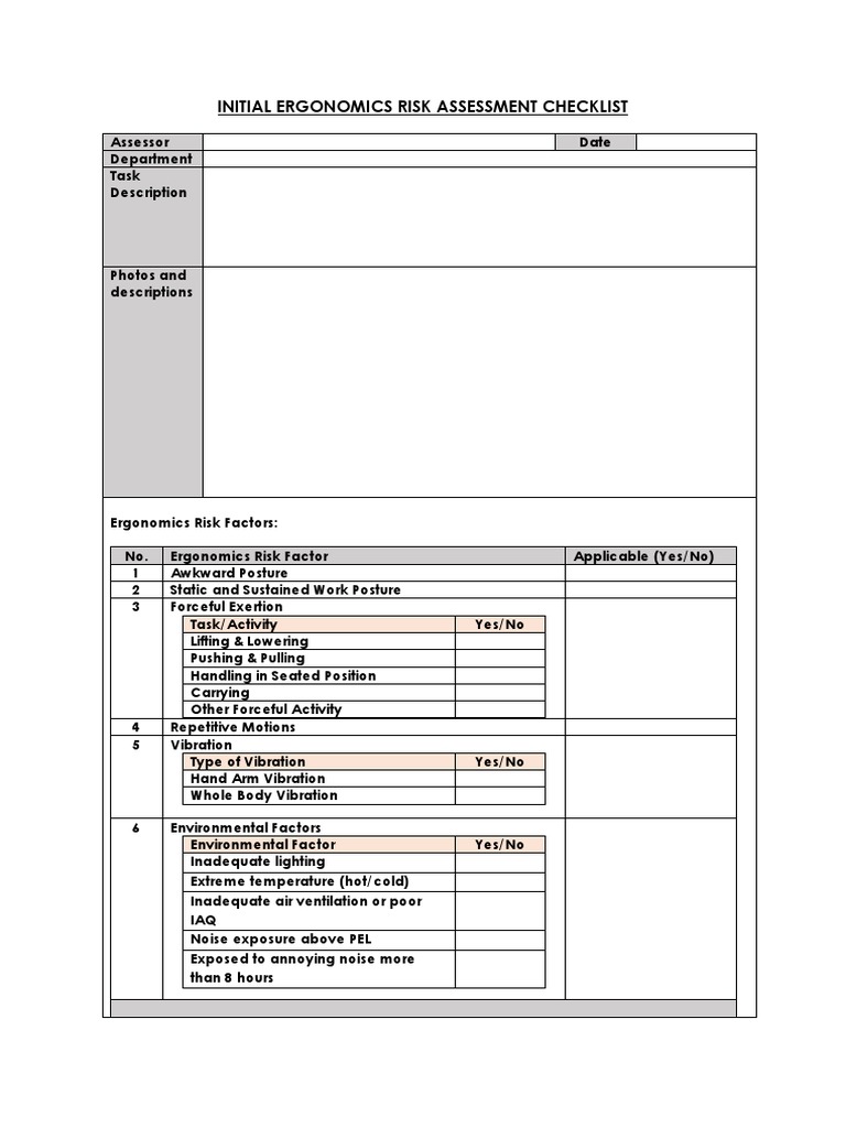 Initial Ergonomics Risk Assessment Checklist | PDF | Anatomical Terms ...