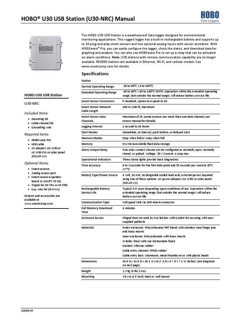 HOBO U30 USB Station (U30-NRC) Manual | PDF | Electrical Connector | Usb